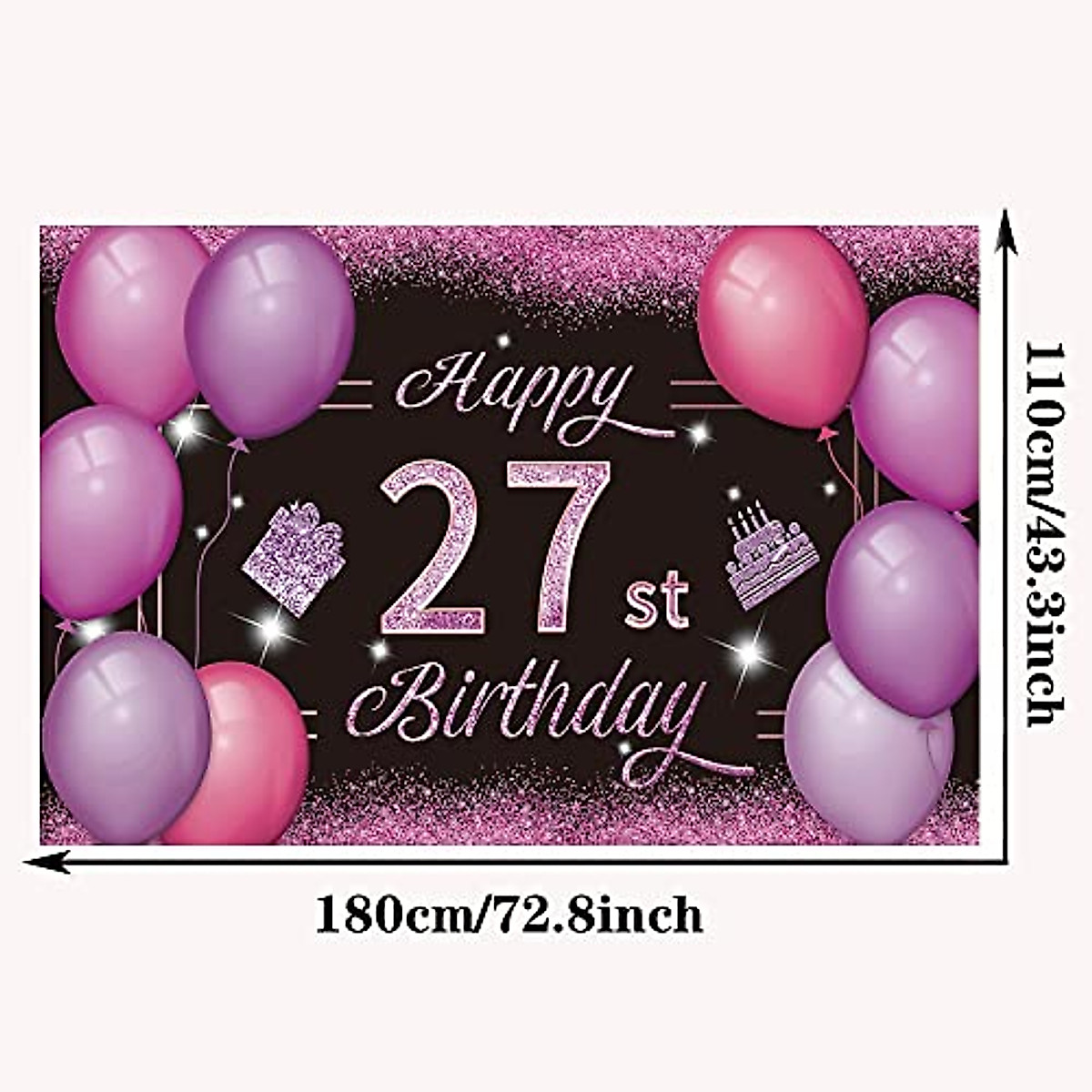 Happy 27st Birthday Backdrop Banner Pink Purple 27th Sign Poster 27 Birthday Party Supplies for Anniversary Photo Booth Photography Background Birthday Party Decorations, 72.8 x 43.3 Inch