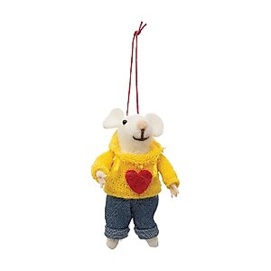 Creative Co-Op Wool Felt Mouse In Heart Sweatshirt Ornament, Multicolor