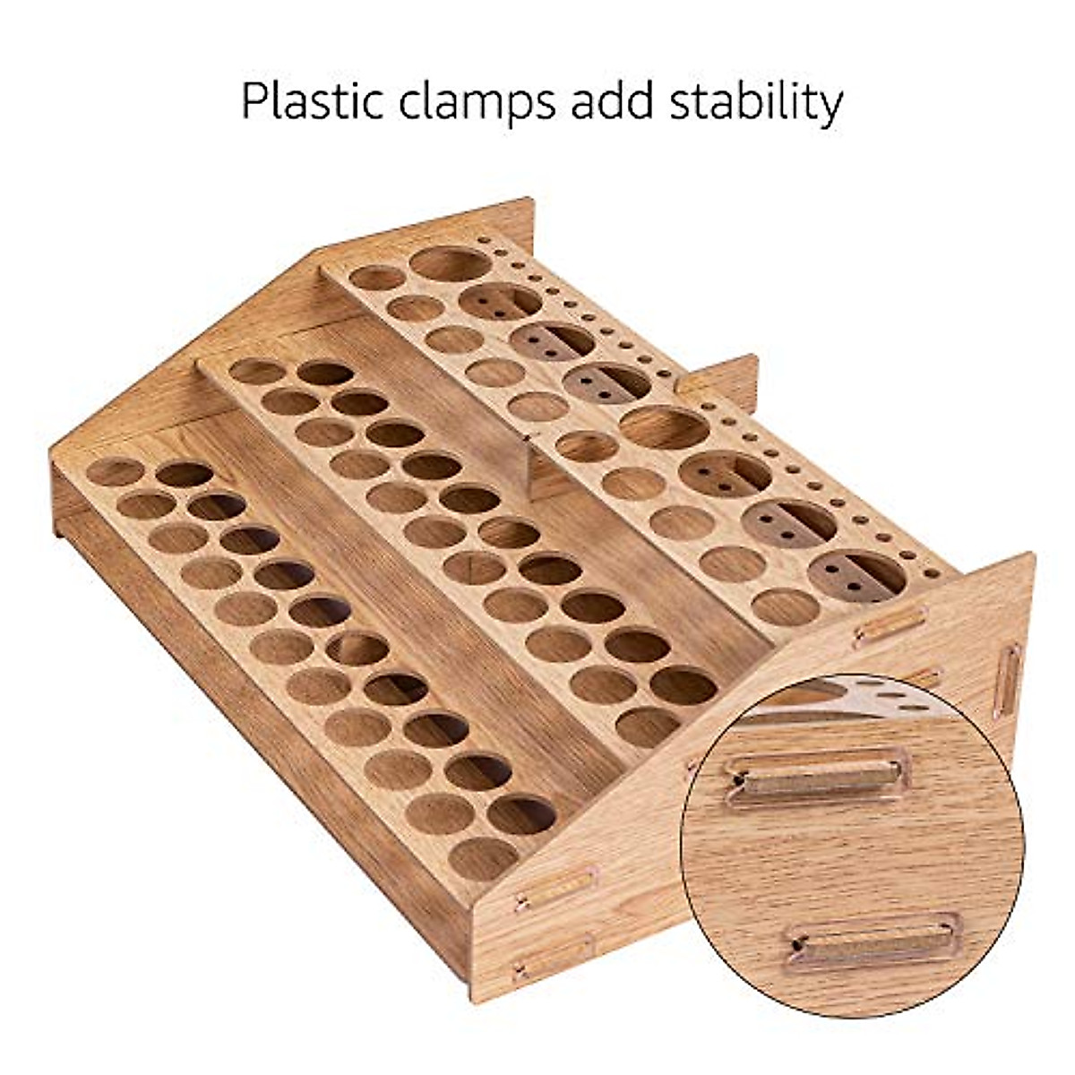 Amazon Basics Craft Paint & Brush Organizer Rack, Holds up to 60 Bottles (52 1-inch bottles and 8 1.47-inch bottles) and 22 brushes - 14 x 8 Inches, Wood Finish