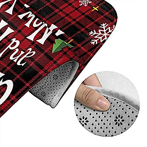 4 Pcs Christmas Red Buffalo Plaid Shower Curtain Set with Rugs, Toilet Lid Cover Bath Mat ,Christmas Shower Curtain with 12 Hooks,65 x 70 Inches Waterproof Christmas Shower Curtain for Bathroom Set