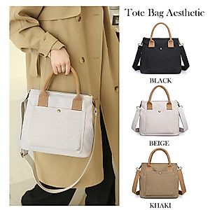 UERRUAM Small Canvas Tote Bag for Women Aesthetic Crossbody Bag Everyday Bag with Pockets Zipper Satchel Handbag