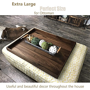 MAGIGO 30 x 24 Inches Extra Large Rectangle Black Walnut Wood Ottoman Tray with Handles, Serve Tea, Coffee Classic Wooden Decorative Serving Tray