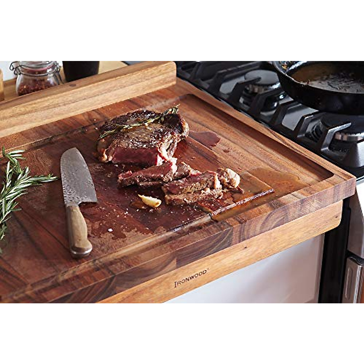Ironwood Gourmet Double-Sided Countertop Lyon Pastry/Cutting Board With Gravy Groove, Acacia Wood 17.25 x 24 x 1.25 inches