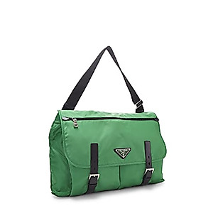 Prada, Pre-Loved Green Tessuto Double Buckle Messenger Large, Green
