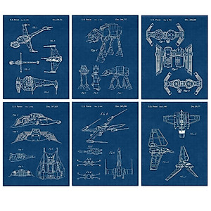 Vintage Star Vessels Patent Prints, 6 (8x10) Unframed Photos, Wall Art Decor Gifts for Home Office Studio Gears Garage Shop Man Cave School Student Teacher Coach Comic-Con Sci Fi Wars Movies Fans