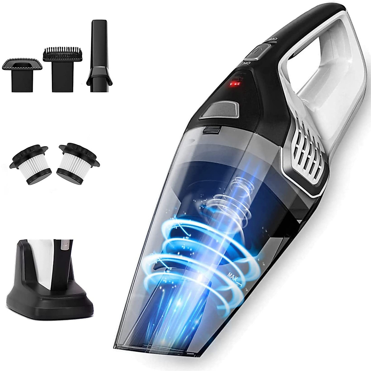 Handheld Vacuum Cordless Rechargeable, 8500Pa Powerful Handheld Vacuum Cleaner for Wet&Dry Use, Portable Handheld Vacuum Cleaner for Car/Home/Pet Hair Cleanup, Vac with Charging Dock&2 HEPA Filters