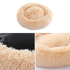 Luxury Fur Donut Cuddler Round Cat and Dog Cushion Bed Self-Warming and Cozy for Improved Sleep (Big Size, Beige)