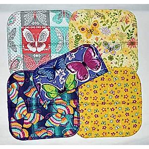 2 Ply Printed Flannel 8x8 Inches Set of 5 Little Wipes Butterfly Kisses