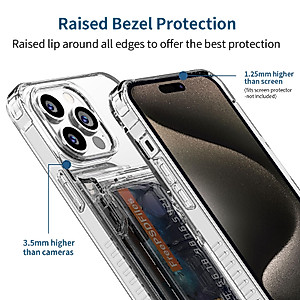 TITACUTE for iPhone 15 Pro Max 6.7 Case Wallet 4 Credit Card Holder Slot Flip Cover Design Clear Case for iPhone 15 Pro Max Back Pocket Hard Shell Armor Hybrid Protective Bumper for iPhone 15 Pro Max