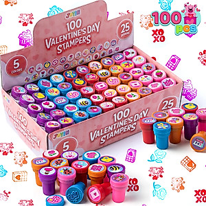 JOYIN 100 Pcs Valentine's Themes Stamper, 25 Designs Arts and Crafts Stamper for Valentines Day Party Favors, Classroom Exchanging Gifts, Classroom Holiday Reward Prizes