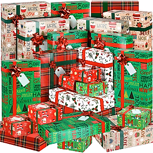 24 Pieces Christmas Gift Boxes with Lids and Red Bows Christmas Gift Wrap Boxes Holiday Present Box 4 Sizes Gift Boxes Shirt Box for Wrapping Xmas Holiday Present