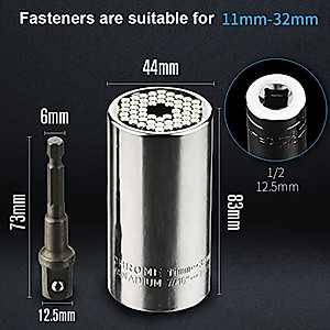 Universal Socket Tools Gifts Stocking Stuffers for Men,Socket Set with Power Drill Adapter(11-32 MM),by WXTDM