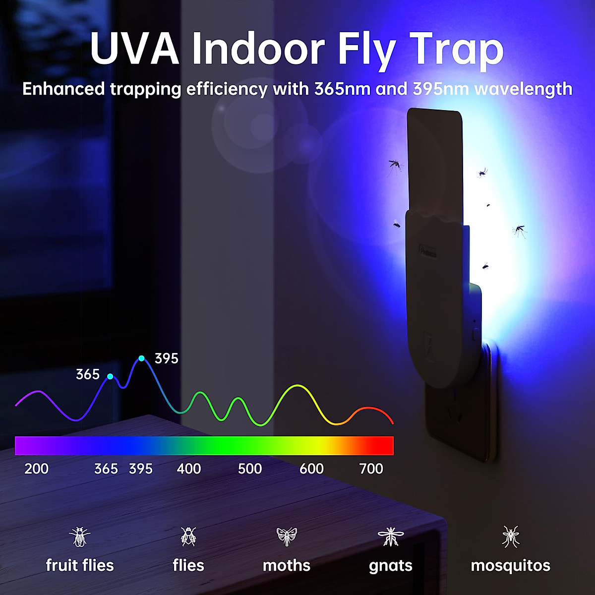 Pesteaze Indoor Plug-in Mosquito Killer, Flying Insect Trap for Flies, Fruit Flies, Moths & Gnats, with Adjustable Brightness UV Attractant Catcher & Night Light, 1 Device + 10 Glue Card Refills