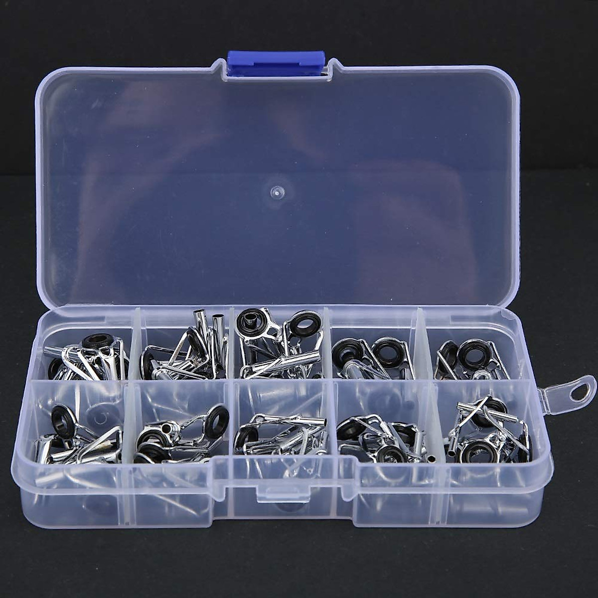 Enrilior Fishing Top Guide Sizing Gauge Fuji Rod Tips Guide Rod Guides,54 pcs Stainless Steel Tip Rings with Storage Box Fish Tackle Accessories Kit