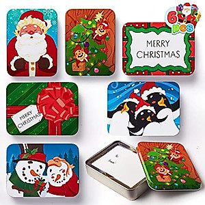 JOYIN 6 Christmas Gift Card Holder Tin Boxes 4.7” x 3.5” x 0.9” Christmas Tins Holders for Christmas Holiday Décor, Xmas Party Favor Box