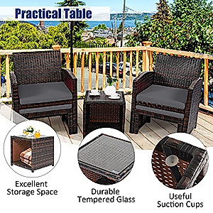 Tangkula 5 Pieces Patio Rattan Furniture Set, Outdoor Conversation Set with Cushioned Chair & Ottoman & Tempered Glass Coffee Table, All Weather Patio Sofa Sets for Garden, Backyard, Poolside (Grey)