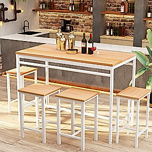 Recaceik Dining Table Set for 4 Kitchen Table and Chairs Set of 4, 5 Pieces Bar Table Set with 4 Stools Counter Height Dining Room Table with Metal Legs for Dinette Breakfast Nook, 47'' Walnut