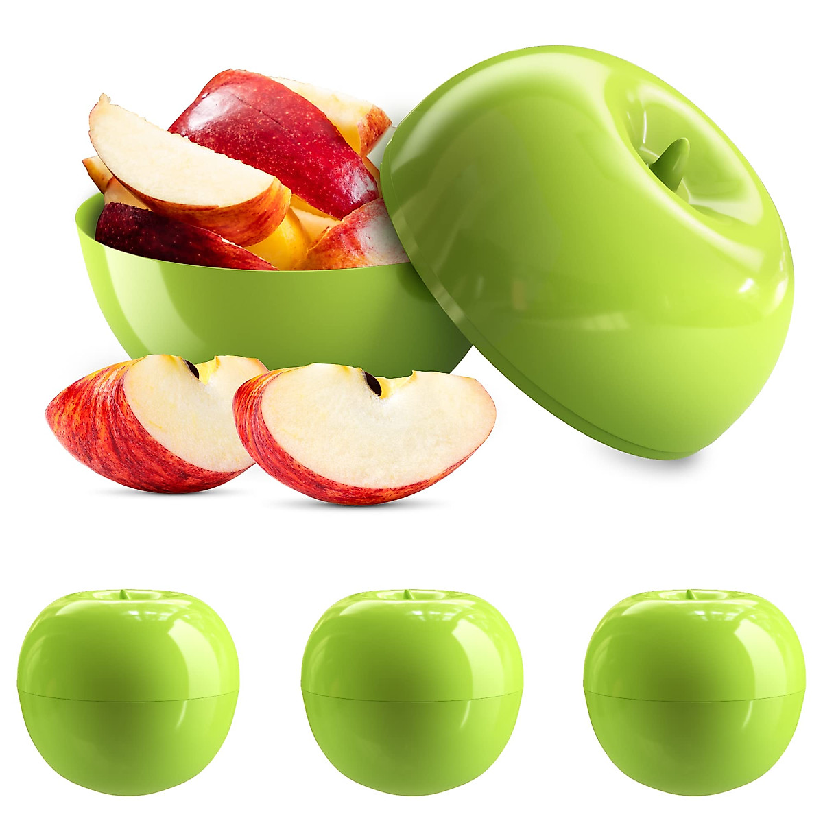 4 Pack Green Apple Plastic Containers With Lids-Apple Shaped Food Storage Containers-Snack Containers-Teacher Gift-Candy Jar-Containers for Parties Wedding Decorations-Ornament Storage Box