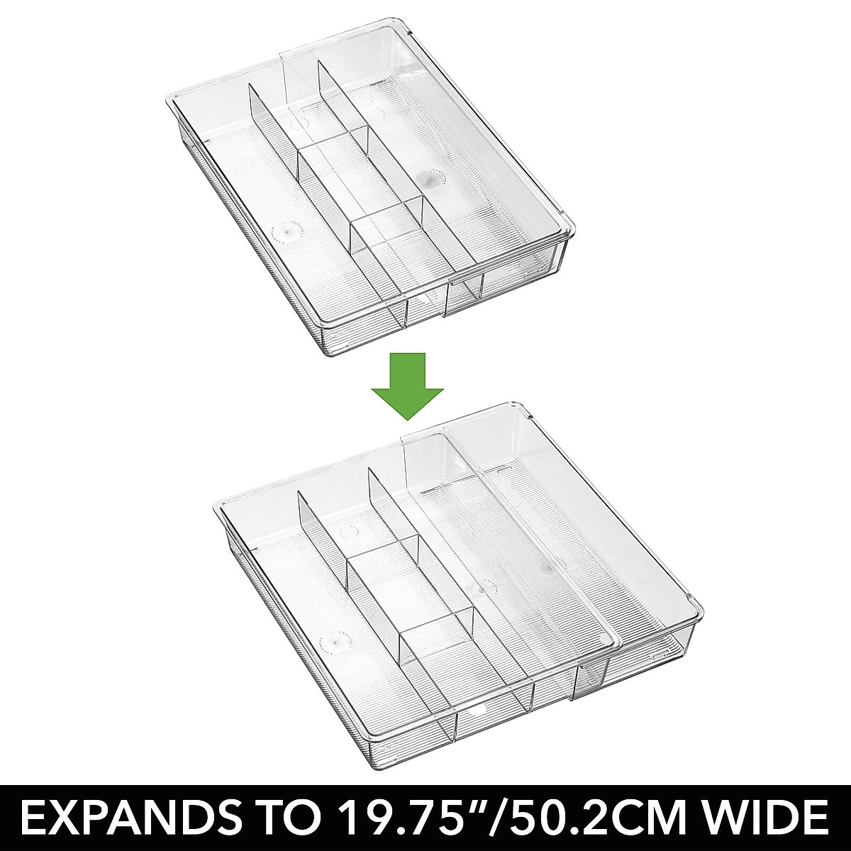 mDesign Adjustable, Expandable Plastic In-Drawer Utensil Organizer Tray Deep 5 Section Divided for Kitchen Organization; Holds Cutlery, Flatware, Silverware, Cooking Utensils, Ligne Collection, Clear