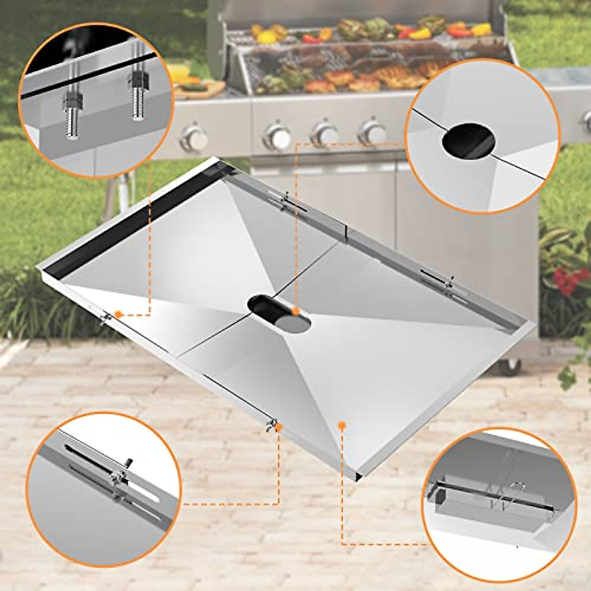 Grease Tray for Gas Grill with Catch Pan, Universal 24" - 30" Adjustable Stainless Steel Grill Grease Tray Replacement Parts for Dyna Glo, Nexgrill, Backyard, Expert, BHG, Kenmore and More Brand Grill