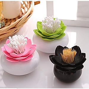MaxS Lotus Cotton Swab Holder Small Toothpicks Q-tips Storage Organizer Canister Jar for Swabs Cosmetic Pads - White