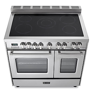 Verona Prestige Series VPFSEE365DSS 36 Inch All Electric Freestanding Range Double Oven Convection, 5 Burners Dual Center Element Chrome Knobs and Handle Stainless Steel