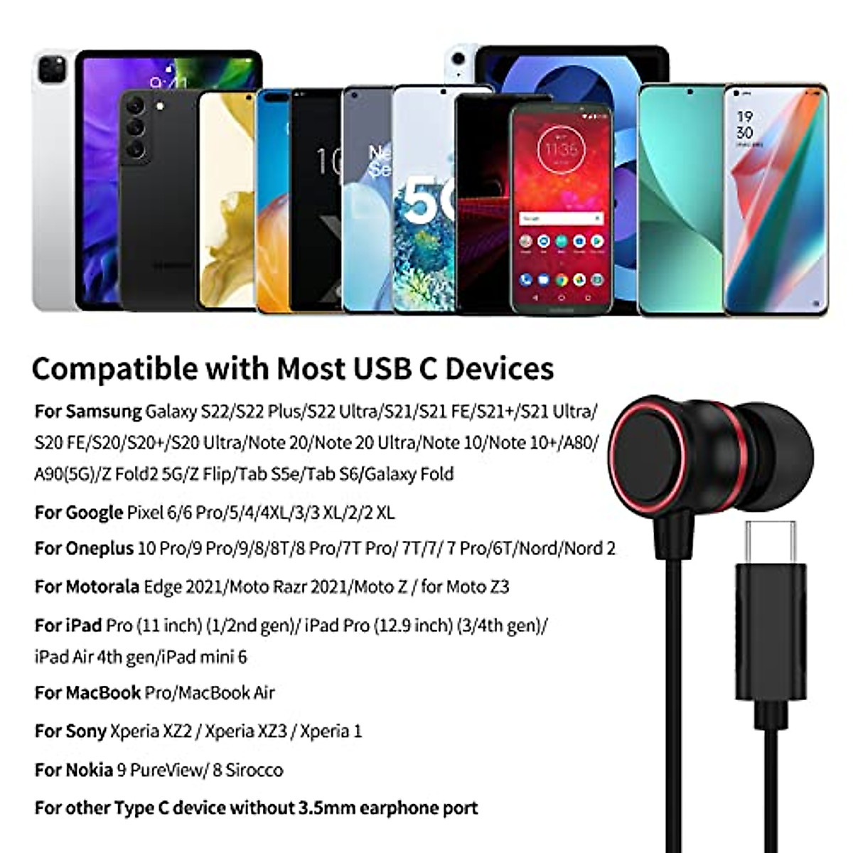 ACAGET USB C Headphones, DAC Bass HiFi Setero Earbuds for Samsung S22 Ultra Wired Noise Cancelling Earphones with Mic in-Ear Type C Headphone for Galaxy S23 S21 S20 FE A53 OnePlus 10 Pro 9 Pixel 7 6A