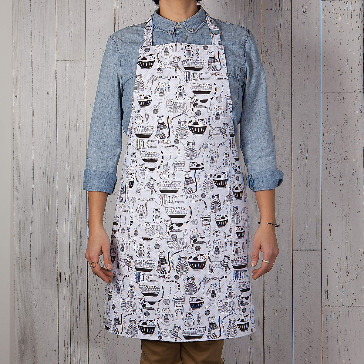 Now Designs unisex adult Cat Now Designs 2500134aa Basic Cotton Kitchen Chef s Apron Purr Party Print, Purr Party, W28 x L32 inch US