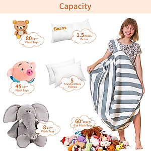 Aubliss Stuffed Animal Bean Bag Storage Chair, Beanbag Covers Only for Organizing Plush Toys, Turns into Bean Bag Seat for Kids When Filled, Medium 32"-Canvas Stripes Grey/White