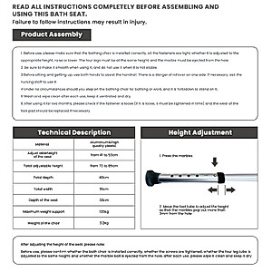 Shower Chair for Inside Shower Seat with Adjustable Height Padded Armrests Shower Chair for Elderly and Disabled Slip Resistant Seat Heavy Duty 300 lb Capacity