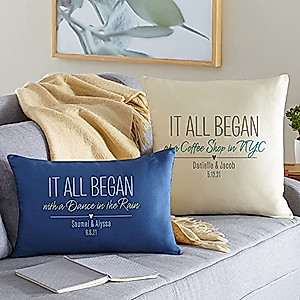 Let's Make Memories Personalized Throw Pillow - Where It All Began Quote - Customize for Couples - Custom Pillow - Natural - 12X18