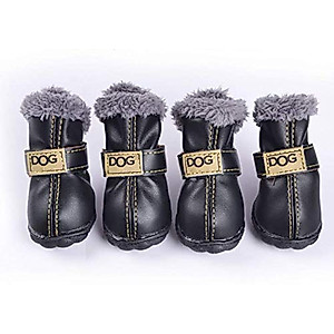 PIHAPPY Warm Winter Little Pet Dog Boots Skidproof Soft Snowman Anti-Slip Sole Paw Protectors Small Puppy Shoes 4PCS (S, Black)