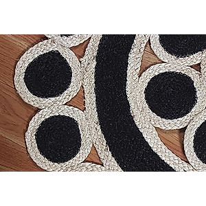 CASAVANI Cape Code Circle Area Rug - 6 x 6 Feet Beige Black Pattern Natural Jute Mat Ideal for High Traffic Area in Bedroom Bedside Round Dining Side Round Living Room Hallway and Kitchen Mat