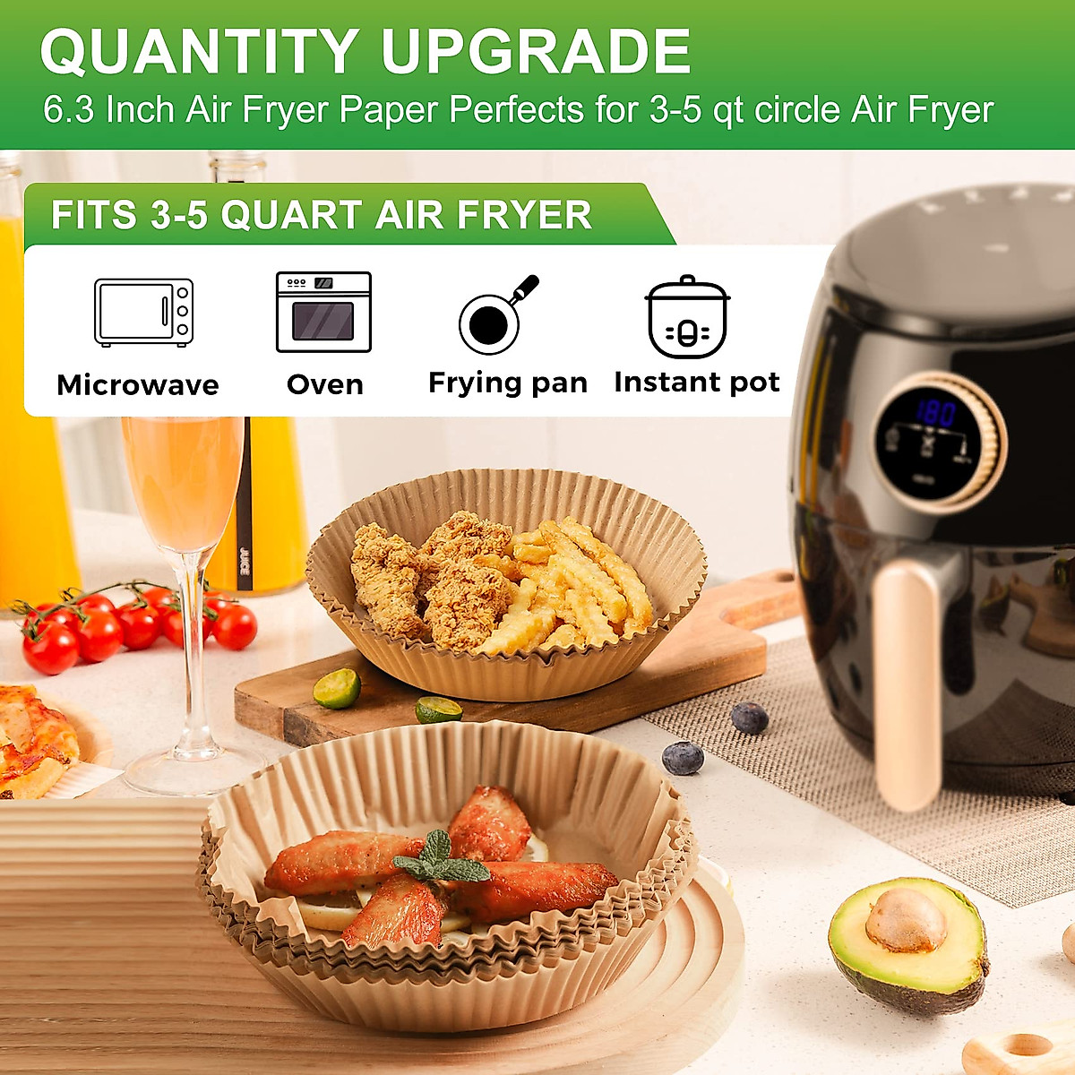 Disposable Air Fryer Paper Liners, 125Pcs 6.5In Parchment Paper Baking Liner for 2-5 QT Airfryer Basket, Oven, Microwave Accessories