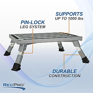 RecPro RV Aluminum Platform Step | RV Portable Step | Adjustable Height | Supports Up to 1000 lbs. | Non-Slip Rubber Feet