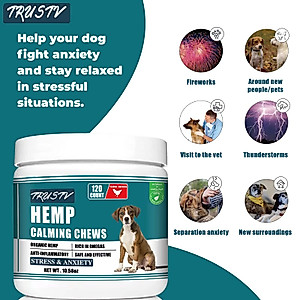 Hemp Calming Chews for Dogs - All-Natural Soothing Snacks for Stress & Dog Anxiety Relief, Dog Melatonin Calming Treats - Helps Aid with Thunderstorms, Separation, Stress Relief & Barking(120 Chews)