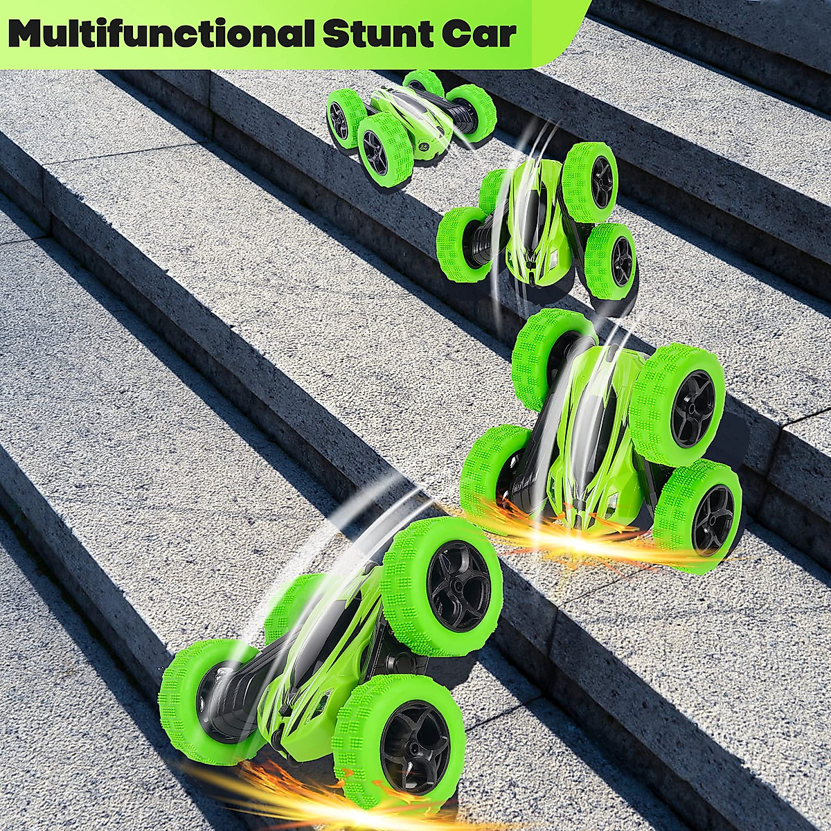 Rcfunkid Remote Control Car, 4WD RC Cars with Double Sided 360 Degrees Tumbling and Rotating, 2.4GHZ RC Stunt Car with LED, Remote Control Car for Boys and Girls 4-7