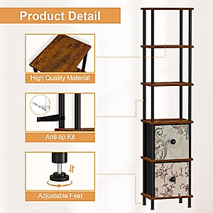 Sunghome Bookshelf, 6-Tier Bookcase with 2 Drawer, Narrow Bookshelves for Bedroom, Living Room, Free Standing Book Shelf Storage Organizer for Books, CDs, Rustic Brown