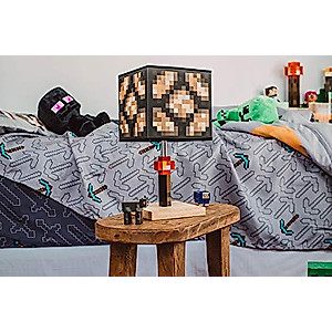 Minecraft Glowstone 14 Inch Corded Desk LED Night Light - Decorative, Fun, Safe & Awesome Bedside Mood Lamp Toy for Baby, Boys, Teen, Adults & Gamers - Best for Home's Bedroom, Living Room Or Office