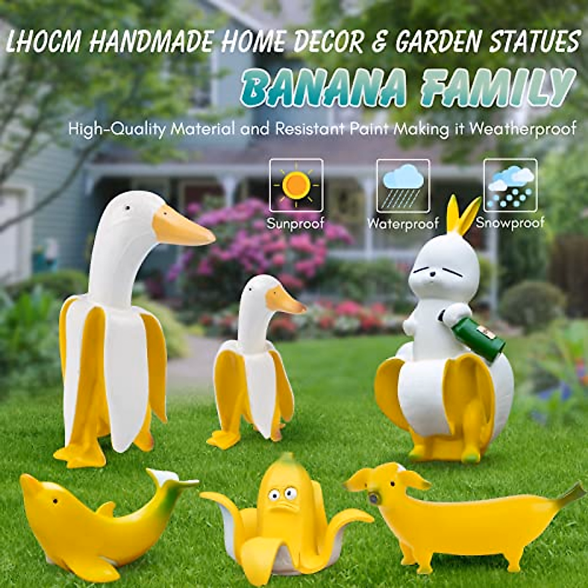 Lhocm Cute Banana Dog Garden Statues Figurines Ornaments, Creative Resin Garden Gnomes Funny Dog Statues for Home, Patio, Garden, Yard, Office, Outdoor Spring Decorations, Personalized Garden Gifts