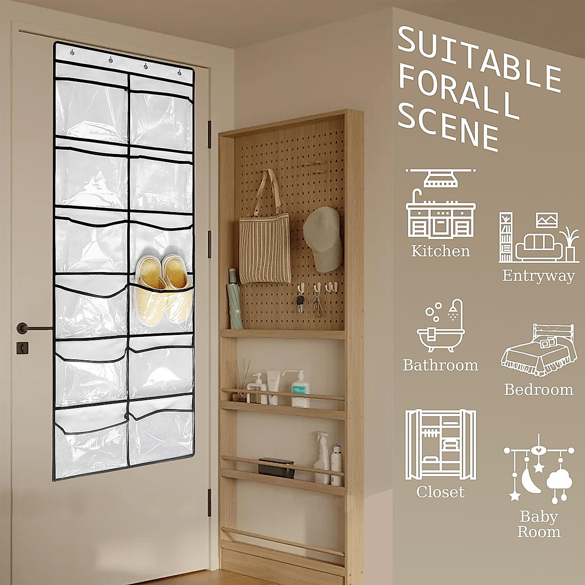 Breathable Mesh Pocket Over the Door Hanging Shoe Organizer, Closet Shoe Organizer, Large Men's and Women's Shoe Organizer, Hanging Over the Door Shoe Organizer,12 Pocket,Clear