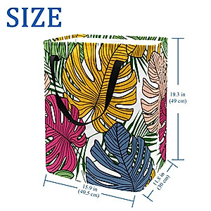 Colored Palm Leaves Print Collapsible Laundry Hamper, 60L Waterproof Laundry Baskets Washing Bin Clothes Toys Storage for Dorm Bathroom Bedroom