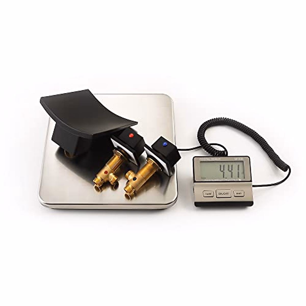 SKOWLL Bathroom Faucet 3 Hole Waterfall Sink Faucet Deck Mount Widespread LED Vanity Faucet with 2 Knobs Handle, Matte Black Finished