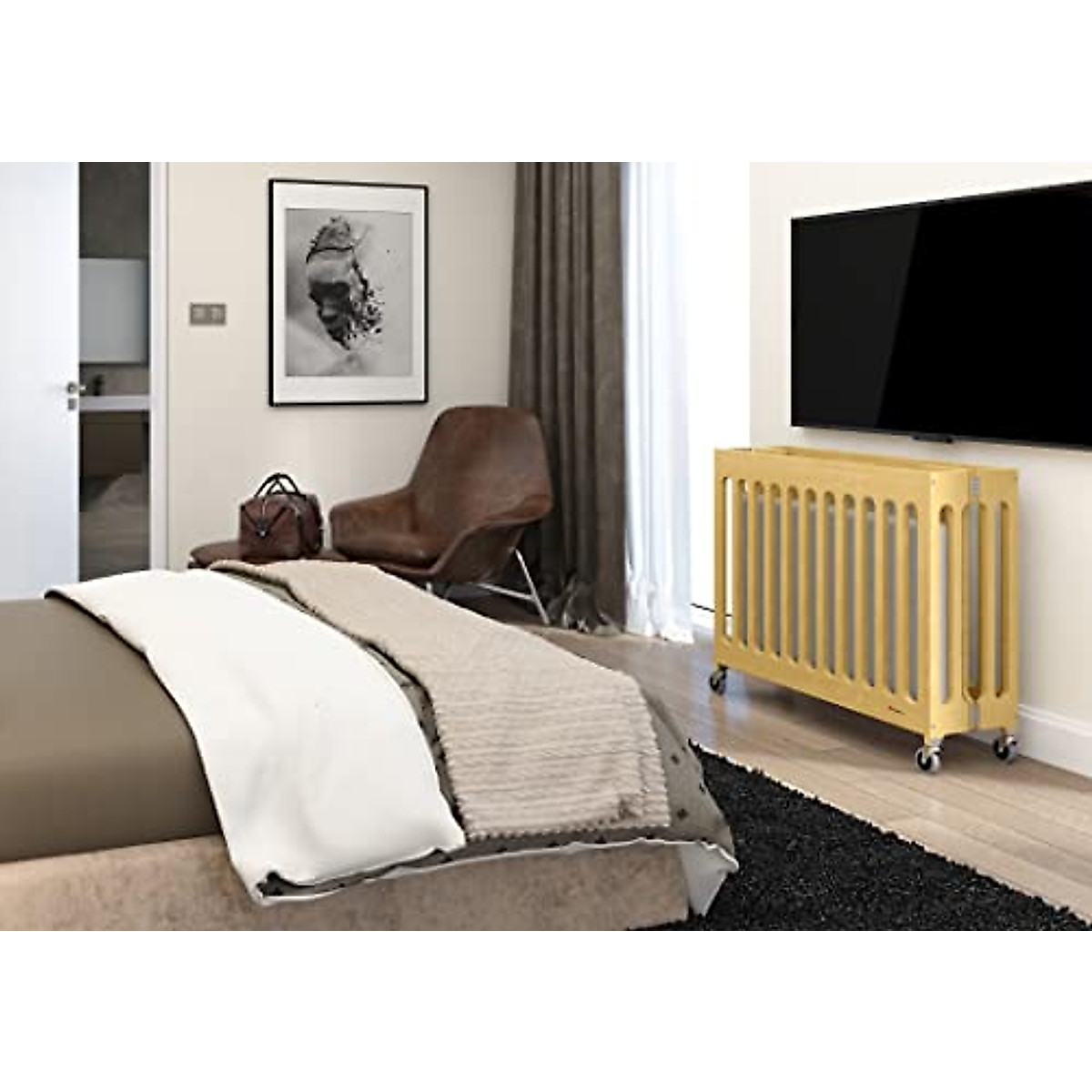 Foundations Boutique Compact Folding Crib, Modern, Contemporary, Mini Crib for Guest Rooms, Vacation Homes, and Small Nurseries, Available in 5 Finishes, Mattress Included (Natural)