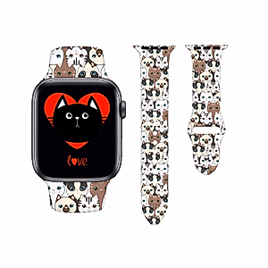 Cute Cat Watch Bands Compatible with Apple Watch 42mm/44mm/45mm For Women Men, Adjustable Smart Watch Band Soft Silicone Wristbands Replacment Strap For Watch Series 7 6 5 4 3 2 1