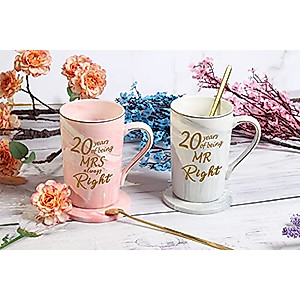 Toshiy 20th Wedding Anniversary Mugs 20 years Anniversary Mugs 20th Wedding Anniversary Mugs for Wife Him Couple Husband Parents 20 Years Mr Right Mrs Always Right Coffee Mugs 14 Ounce Gift Box Set