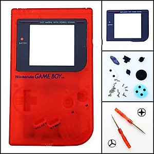 Full Housing Shell Cover + Screen Len + Screwdriver for DMG-01 Gameboy Gameboy Classic Original GB (Transparent Red)