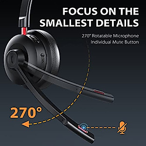Tribit Wireless Headset with Microphone, Bluetooth 5.0 Cell Phone Headphone Qualcomm QCC3020, AI Noise Canceling & CVC 8.0 for Home Office, Mute Button 50H Talk time, USB-A Dongle for PC, CallElite81