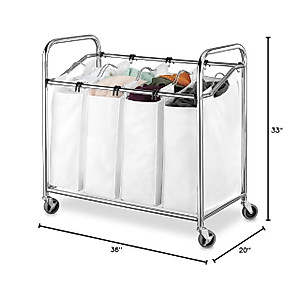 Whitmor 4 Section Rolling Laundry Sorter - 4 Removable Heavy Duty Bags - Chrome