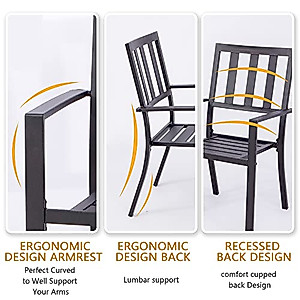 VOYSIGN Outdoor Stackable Dining Chairs with Armrest, Metal Patio Chairs Support 300lbs (Black Vertical-2pk)